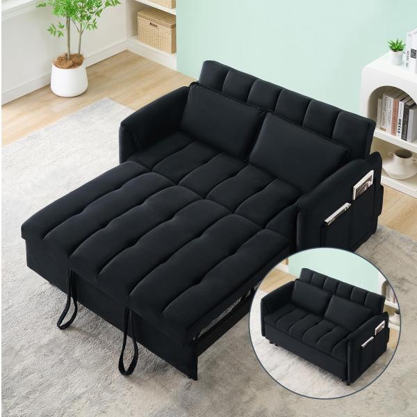 商品名:  52" Convertible Sofa Bed Full Size, 3-in-1 Velvet Pull Out Couch Bed Loveseat Sleeper Sofa, Modern Futon Couches w...