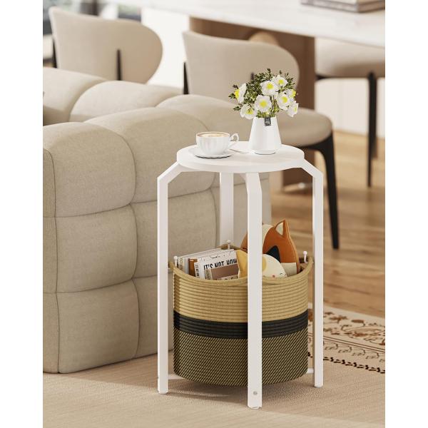 商品名: TUTOTAK 小型サイドテーブル ラウンドエンドテーブル ナイトスタンド ベッドサイドテーブル ソファテーブル 収納バスケット付き リビング 寝室 白黒茶 TB01BWK092 TUTOTAK Small Side Table,...