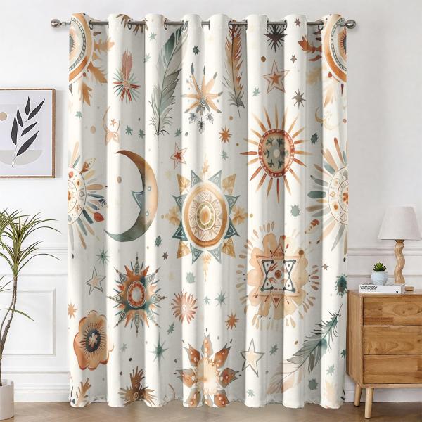 商品名:  Boho Mid Century Black Out Curtains 84 Inch Long, Sun Moon Bohemian Curtains for Bedroom Living Room, Mystic Windo...