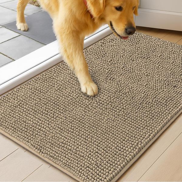 商品名: MUDGUARD MAT 犬用ドアマット 泥だらけの足用 超吸収性 マイクロファイバー 滑り止め 屋内マット ペット&amp;玄関用 速乾 シェニール織ラグ 洗濯機洗い可 ベージュ 91.44cmx152.4cm MudGuard...