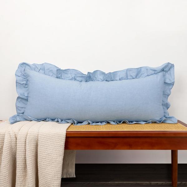 商品名: 14x36インチ スカラップコットン枕カバー ライトブルー ファームハウス フリル 無地 ピュアコットン 装飾 ソファ/ベッド/カウチ用 1枚セット カバーのみ JoraLion 14x36 inch Scalloped Cott...