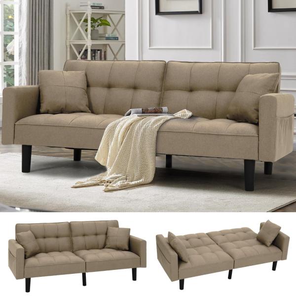 商品名:  ECOTOUGE Futon Sofa Bed, 74" Convertible Sofa Bed with Adjustable Backrest Modern Linen Fabric Loveseat Sleeper So...