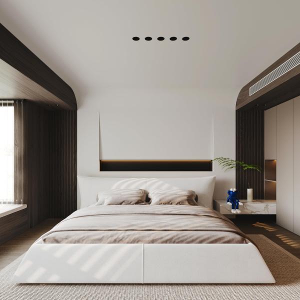 商品名:  Velvet Upholstered Platform Bed with Ergonomic Padded Headboard, Solid Wood &amp; Metal Frame, No Box Spring Neede...