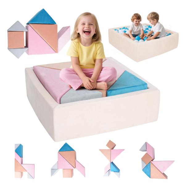 商品名:  Modular Kids Play Couch Tangram Puzzles Kids Couch with Ball Pit (Balls not Included) Colorful Educational Buildin...