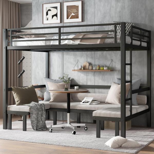 商品名:  Harper &amp; Bright Designs Heavy Duty Metal Bunk Bed Queen Over Queen with Sofa, Lower Bed Can Be Pulled Out in T...