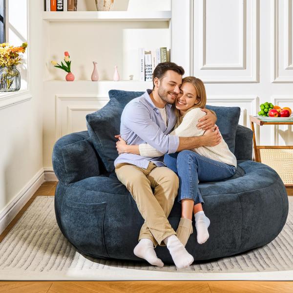 商品名:  Cvortll 50" Bean Bag Chair with 3 Pillows, Oversized Round Chaise Longue Chair Indoor, No Assembly Couch Ultra Sof...