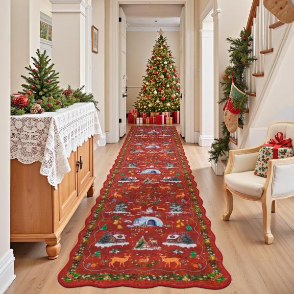 商品名:  RUGVIGO Christmas Runner Rug for Hallway 2x10, Scalloped Red Long Kitchen Runner Rugs Non Skid Washable, Soft Tree...