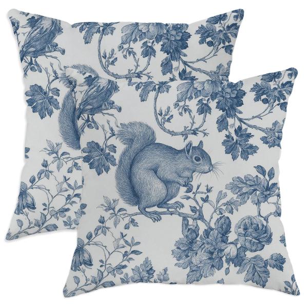 商品名:  Blue Squirrel Throw Pillow Covers Set of 2, Floral Animal Print Decorative Cushion Cases for Autumn Home Decor, Co...