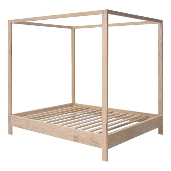 商品名:  Pemberly Row Transitional Queen Size Canopy Bed, Solid Poplar Wood, Unfinished Natural Finish, Raised Platform wit...