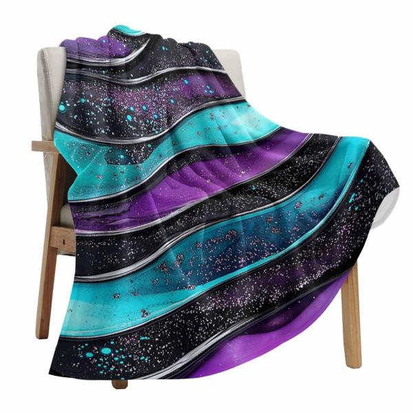 商品名:  Throw Blanket Abstract Purple Teal Wave Blankets and Throws, Modern Black Strips Blanket for Couch Bed Sofa Chair ...
