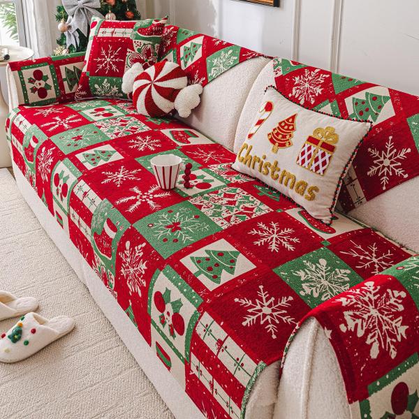 商品名:  vctops Christmas Couch Cover, Christmas Decorations Soft Chenille Checkered Sofa Cover Washable Non-Slip Sectional...