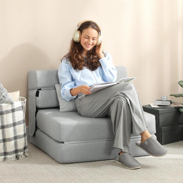 商品名:  HOMCOM Folding Sofa Bed, Sleeper Chair with Pillow, Modern Linen Convertible Chair Bed, Fold Out Floor Futon Couch...