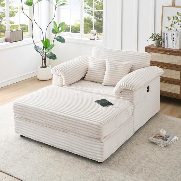 商品名:  Oversized Chaise Lounge Chair Indoor, Comfy Sleeper Sofa Armchair with USB Charging Ports &amp; Storage Ottoman, C...