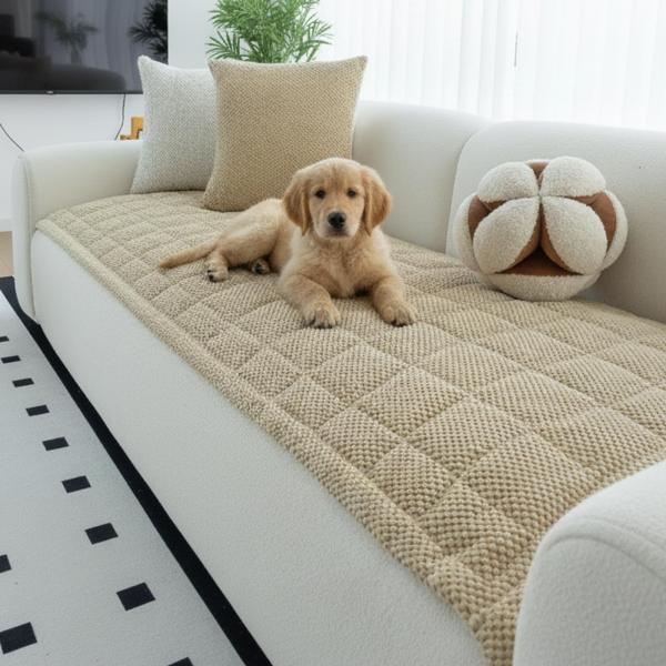 商品名: UYEAOVLX ペット用カウチカバー 洗濯可能 ノンスリップソファスリップカバー、幾何学模様のプラッシュソファカバー ペットに優しいクッションマット 犬用カウチカバープロテクター (ライトコーヒー、27.6インチ×59.1インチ...