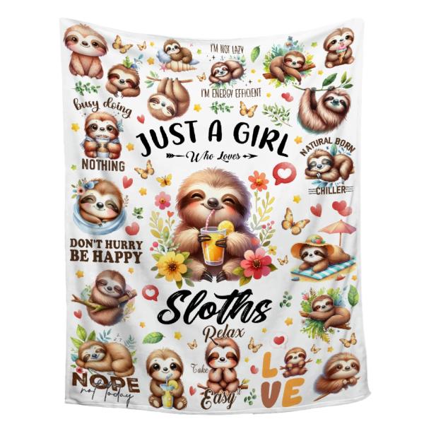 商品名: Just A Girl Who Loves ナマケモノ ブランケット 恋人 女の子 男の子 ギフト ソフト ふわふわ 快適 スローブランケット 暖かい フラシ天 軽量 フランネル 寝室 ソファ リビングルーム 40インチx50イン...