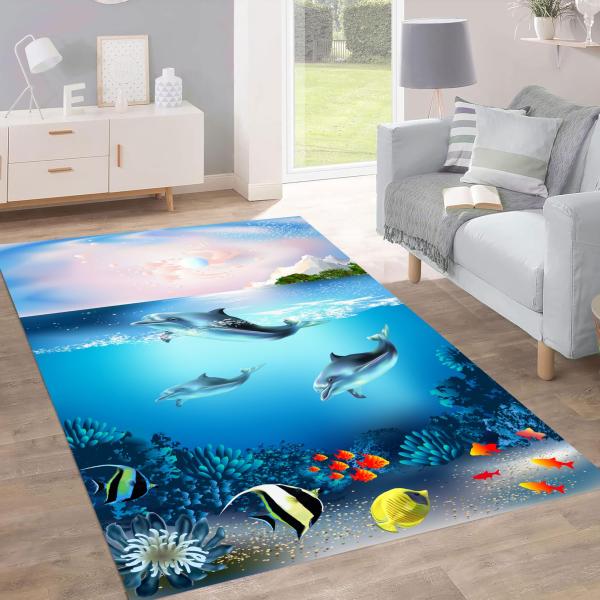 商品名:  Ocean World Area Rug 5x7ft, 3D Printed Coral Reef Carpet with Dolphins &amp; Fish, Non-Slip Soft Floor Mat for Liv...