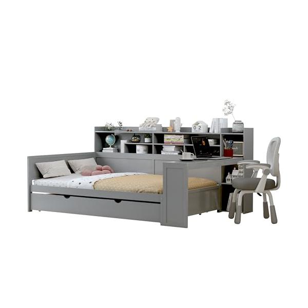 商品名:  Merax Full Size Daybed with Storage Shelves, Multi-Functional Wooden Bed with Twin Size Trundle Bed and Study Desk...