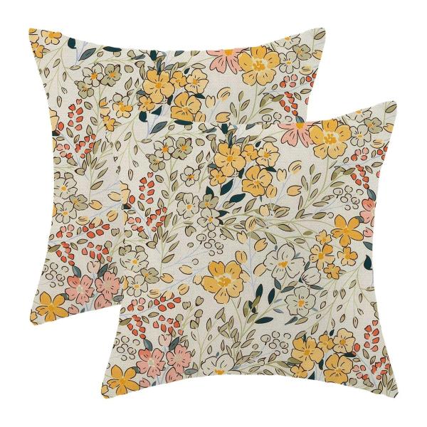 商品名: スプリングイエローグリーンフローラルピローカバー18x18インチ 2枚セット かわいい花柄 屋外装飾 野生の花 スローピロー カラフルなカウチクッションケース 椅子 ソファ ベッドルーム リビングルーム用 Spring Yello...