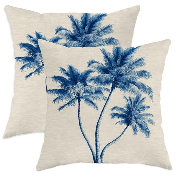 商品名:  Tropical Throw Pillow Covers Set of 2, Blue Palm Tree Decorative Cushion Cases, Summer Outdoor Farmhouse Decor for...