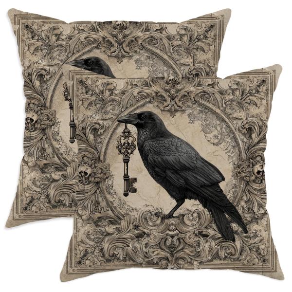 商品名:  Gothic Throw Pillow Covers Set of 2, Black Raven Key Design Cushion Cases, Halloween Decorative Square Home Decor ...