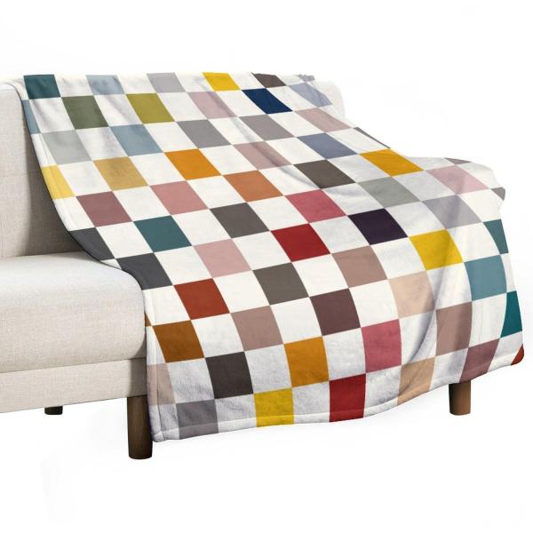 商品名:  Colorful Plaid Blanket, Groovy 70s Retro Abstract Geometric Checkered Pattern Blanket, Super Soft Flannel Throw Bl...