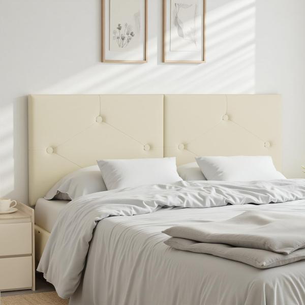 商品名: Tbillionnext モダンクイーンヘッドボード、布張りフェイクレザーベッドヘッドボード、ソリッドウッド&amp;頑丈なメタルレッグ、ボタンデザインの房状高さ調節可能なヘッドボード、ベージュ Tbillionnext Mode...