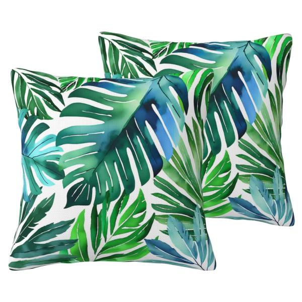 商品名: Kuderiy グリーンリーフスロークッションカバー 18x18 2枚セット ヤシの木の葉の装飾 枕カバー ヴィンテージ トロピカル ボタニカル スクエア クッションカバー サマー枕カバー ソファ/ベッド/ソファ/リビングルーム用...
