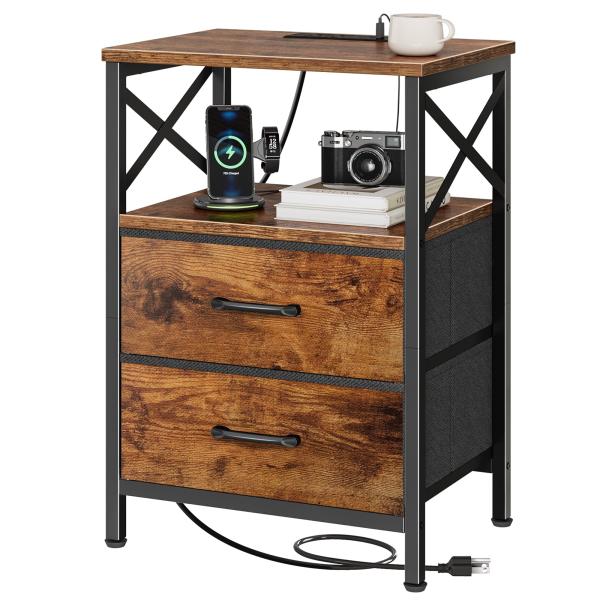 商品名: Huuger 8001FC Huuger Night Stand with Charger Station, 2 Drawer Nightstand with Open Shelf, Bed Side Table with USB...
