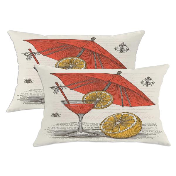 商品名:  Summer Throw Pillow Covers Set of 2, Red Cocktail Umbrella Design Cushion Cases, Beach Decorative Square Farmhouse...