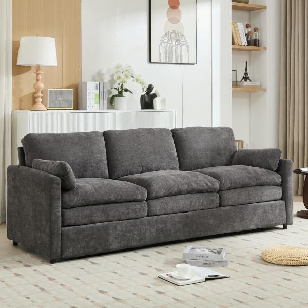 商品名:  89" Grey 3-Seater Sofa, Cozy Chenille Upholstered Couch with Deep Seats, Oversized Comfy Cloud Sofa with Double-La...