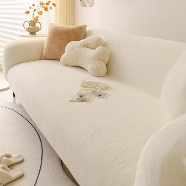 商品名:  Faux Rabbit Fur Couch Cover, Fluffy Plush 1 2 3 4 Seat Sectional Sofa Slipcover Non Slip Furniture Protector for K...