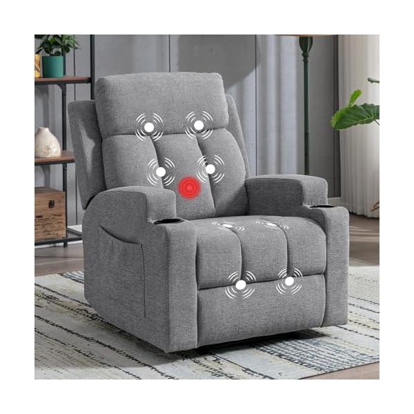 商品名:  EBELLO Manual Recliner Chair with Massage and Heat, Overstuffed Breathable Fabric Reclining Sofa with 2 Side Pocke...