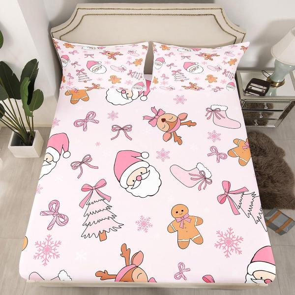 商品名:  Pink Christmas Fitted Sheet Twin Size Merry Christmas Snowman Bedding for Boys Girls Bedroom Decor Santa Claus Bed...
