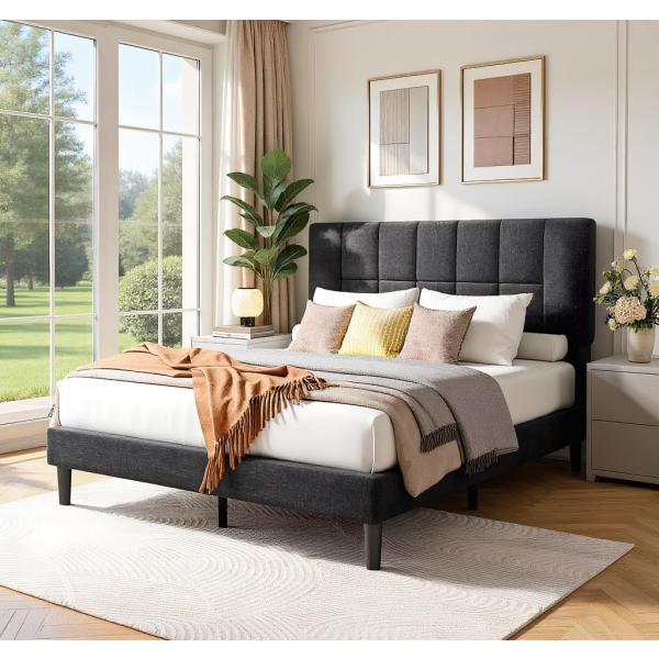 商品名:  Pipishell Queen Size Bed Frame Upholstered Platform Queen Bed Frame with Adjustable Headboard,1300 lbs Strong Weig...