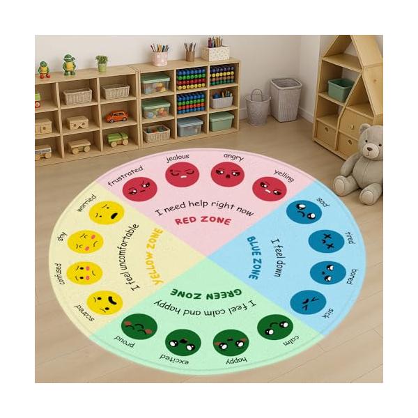 商品名:  Feeling Wheel Chart Rug for Classroom - Emotional Regulation Mat, Calming Corner Decor, Mental Health Composition ...
