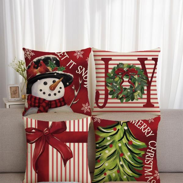 商品名: メリークリスマス 枕カバー 40.5 x 18 インチ Let It Snow Joy ストライプ ギフト リネン 枕カバー 4枚セット 装飾 レッド クリスマス ツリー デザイン クリスマス デコレーション ソファ ベッドルーム...