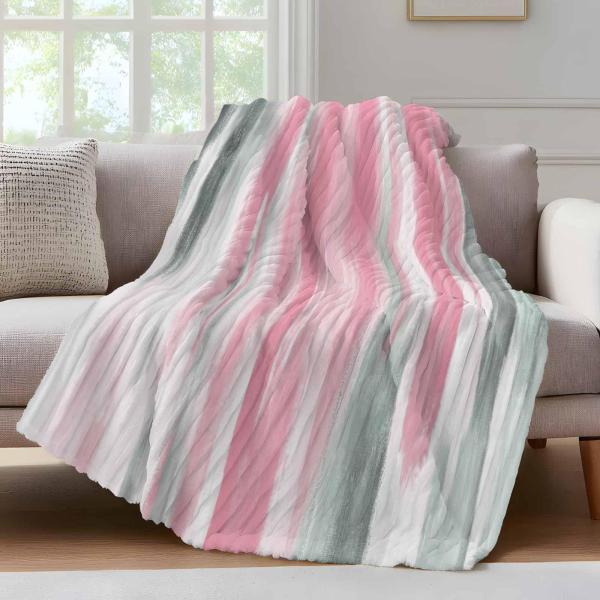 商品名:  Pink Gray Fleece Throw Blanket for Couch, Contemporary Abstract Gradient Aesthetic Microfiber Flannel Blanket for ...