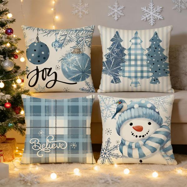 商品名: クリスマス クリスマス ツリー 冬 枕カバー 4 x 18インチ、4枚セット 装飾 雪だるま ジョイ スノーフレーク ストライプ デザイン 季節 冬 装飾 カウチ ソファ ベッドルーム リビングルーム 装飾 Christmas X...