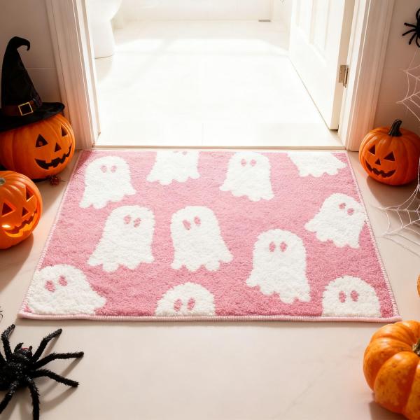 商品名: BOVVSKY ゴースト バスマット ソフト ハロウィン バスルーム ラグ ノンスリップ かわいい 不気味な幽霊 ハロウィーン バスルームラグ 装飾 ホーム 寝室 シャワー フロア (ピンク) BOVVSKY Ghost Bath...