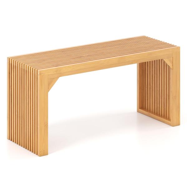 商品名:  GOFLAME 36” Bamboo Dining Bench, Farmhouse Entryway Bench with Slatted Seat, End of Bed Bench, Outdoor Bench for K...