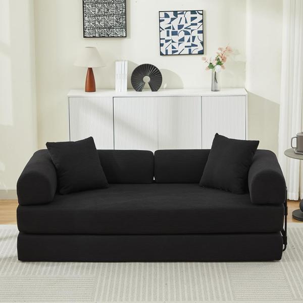 商品名:  78.5" Corduroy 3 Seat Sofa with 2 Pillows,3-in-1 Multi Functional Sofa,Comfortable Chaise Lounge,Modern Folding So...