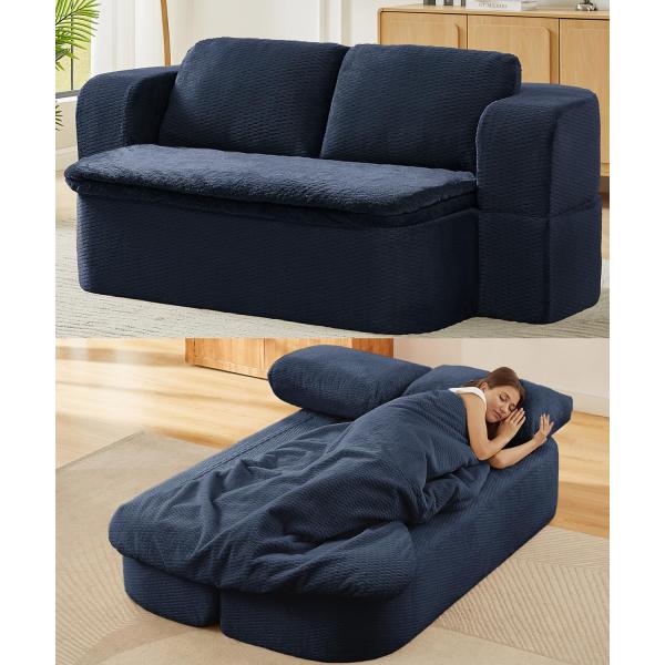 商品名:  75"Convertible Folding Sofa Bed,Memory Foam Futon Couch Bed, Faux Rabbit Fur Couch Loveseat Sleeper Bed, 2-in-1 Fo...