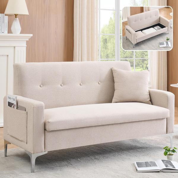 商品名:  HRVEOCEI 57" Green Loveseat Sofa with Storage, Modern Love Seat Couches with Comfy Pillow &amp; Side Pocket/Metal ...