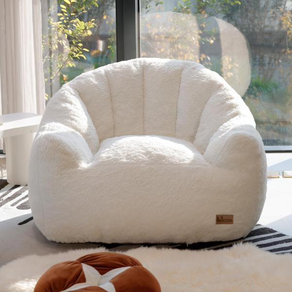 商品名: 大人用ビッグビーンバッグチェア ジャイアントソファ フェイクファーシェル型ビーンバッグカウチ、リビングルーム用大型ビーンバッグフロアチェア、寝室用ビーンバッグリーディングチェア シングルソファ(L-ホワイト) Big Bean B...