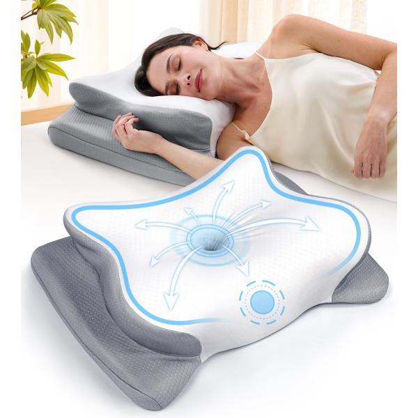 商品名:  EKIFT Cervical Neck Pillow for Pain Relief, Cooling Memory Foam Pillow for Side, Back &amp; Stomach Sleepers, Odor...