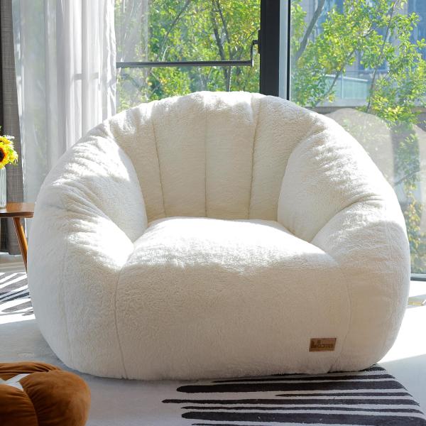商品名: 大人用ビッグビーンバッグチェア ジャイアントソファ フェイクファーシェル型ビーンバッグカウチ、リビングルーム用大型ビーンバッグフロアチェア、寝室用ビーンバッグリーディングチェア シングルソファ(XL-ホワイト) Big Bean ...