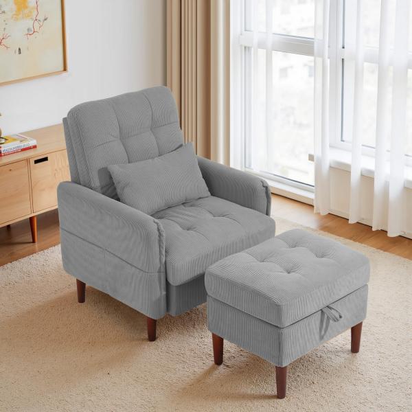 商品名:  UIXE Accent Chair with Storage Ottoman, Corduroy Recliner Upholstered Armchair with Adjustable Backrest for Living...
