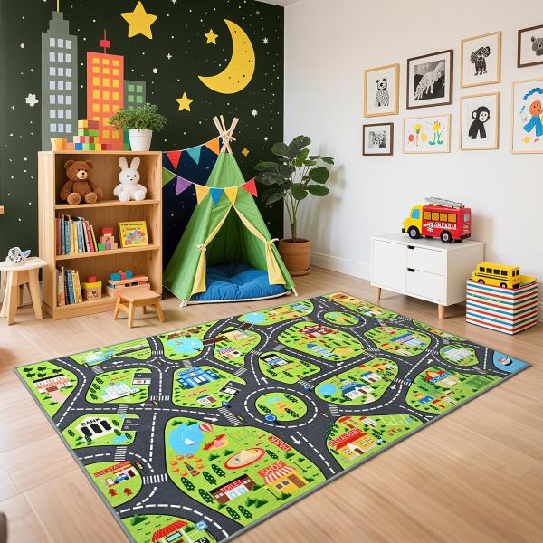 商品名: B BENRON 子供用プレイラグ - 36インチx60インチ 学習&amp;楽しいシティロードマッププレイマット 車 トラックで遊ぶ 滑り止めプレイマット 保育園 プレイルーム 寝室 教室用 洗濯機洗い可 B BENRON Ki...