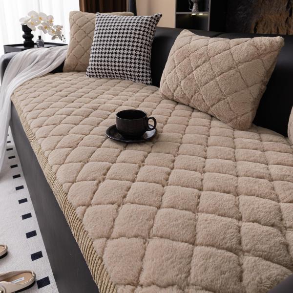 商品名: XSlive フェイクファー カウチカバー 犬用 洗濯可能 ソフト ふわふわ 厚手 ペットカウチカバー クッションソファ3枚用 ペットフレンドリー 滑り止めチェック柄ソファカバー ドッグマット (キャメル、71.12cmx70イン...