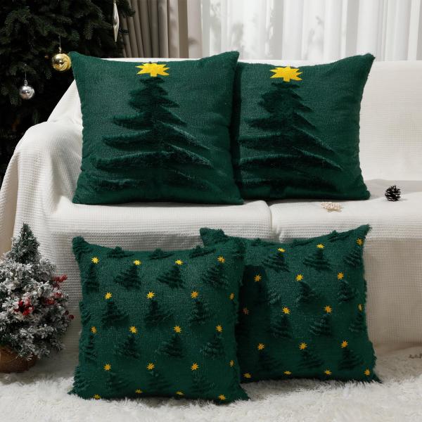 商品名: Tudomro 4枚 2スタイル クリスマスツリー スロー 枕カバー 18 x 18インチ 3D 刺繍 ソフト フェイクファー グリーン クリスマス ツリー デザイン 枕カバー ソファ カウチ ベッド ホーム 冬 ホリデー クリス...